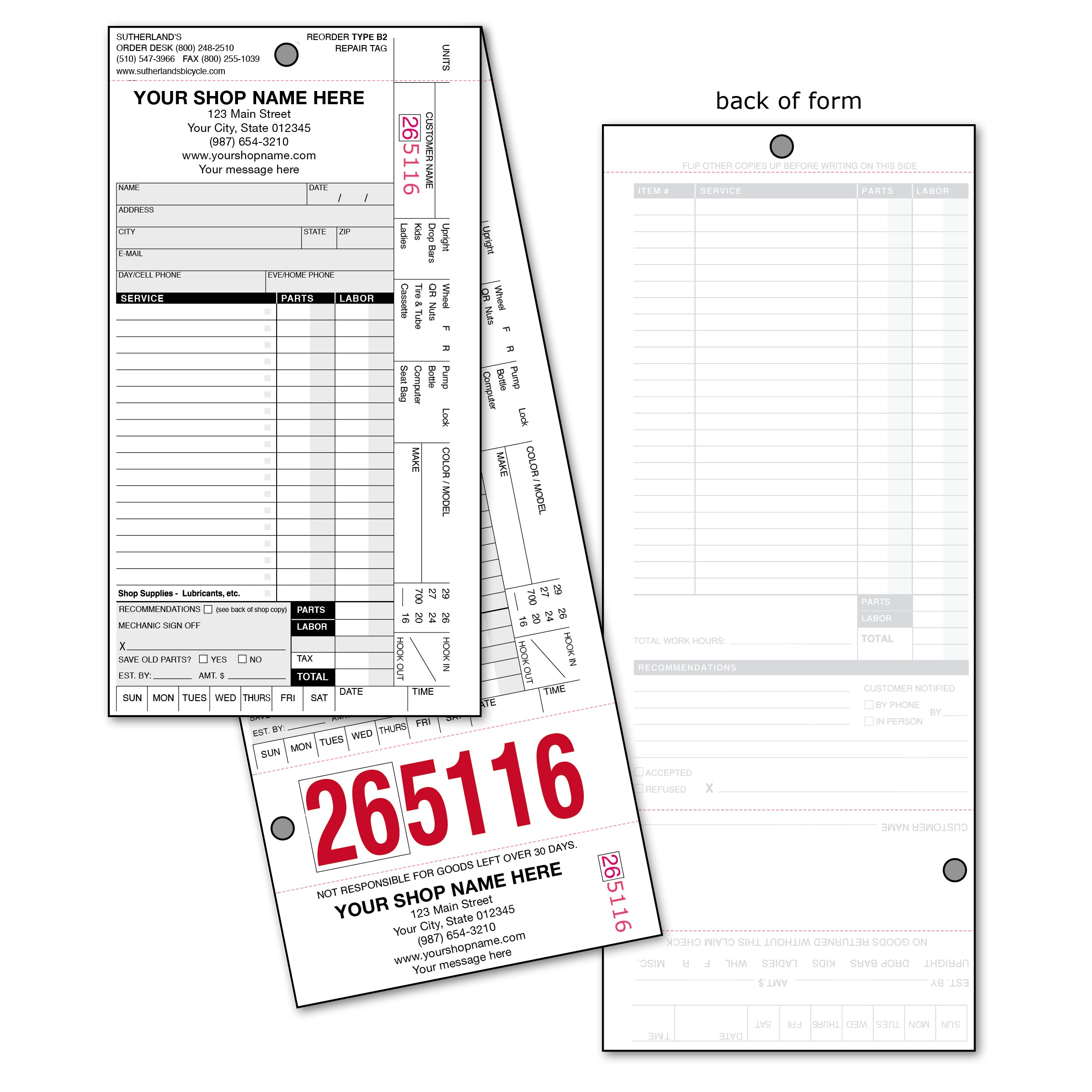 Type B2 Service Form with Shop Name – Sutherland's Bicycle Shop Aids